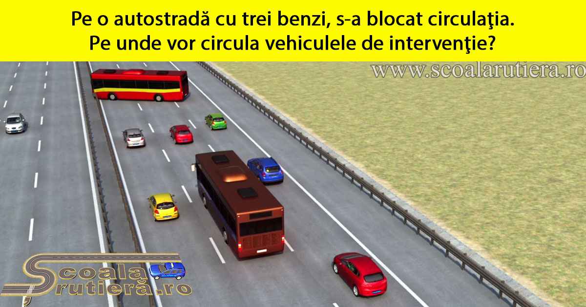 Chestionare DRPCIV cat B: Pe o autostradă cu trei benzi, s-a blocat ...