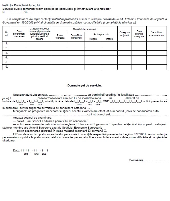 Conținut dosar examinare auto drpciv